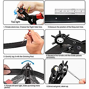 Revolving Punch Plier Kit, XOOL Leather Hole Punch Set for Belts, Watch Bands, Straps, Dog Collars, Saddles, Shoes, Fabric, DIY Home or Craft Projects, Heavy Duty Rotary Puncher, Multi Hole Sizes Make