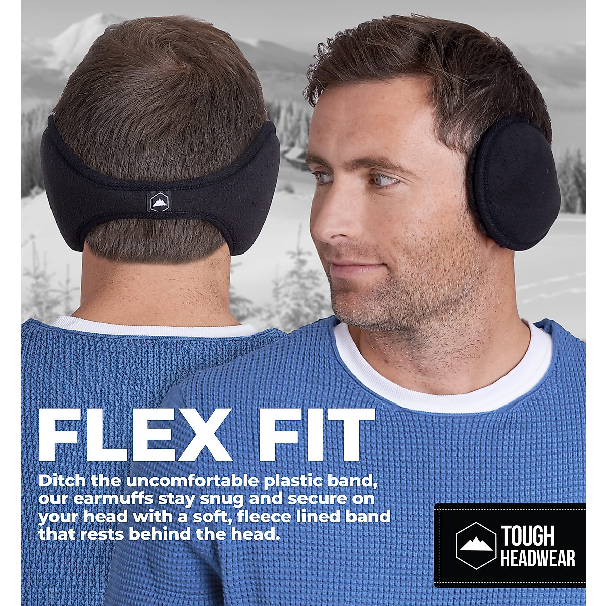 Tough Headwear Ear Muffs - Earmuffs for Men & Women - Fleece Ear Warmers & Behind the Head Ear Muffs