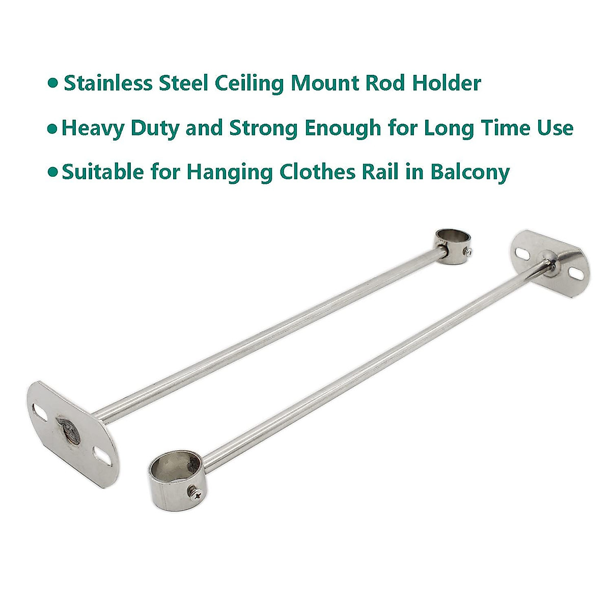 2 Pack Ceiling Mount Bracket, Stainless Steel Wardrobe Pipe Bracket Rod Holder Ceiling Holder, ULIFESTAR Shower Curtain Closet Wardrobe Rod Lever Support Holder Pipe Flange Socket 25x400mm/1x16''