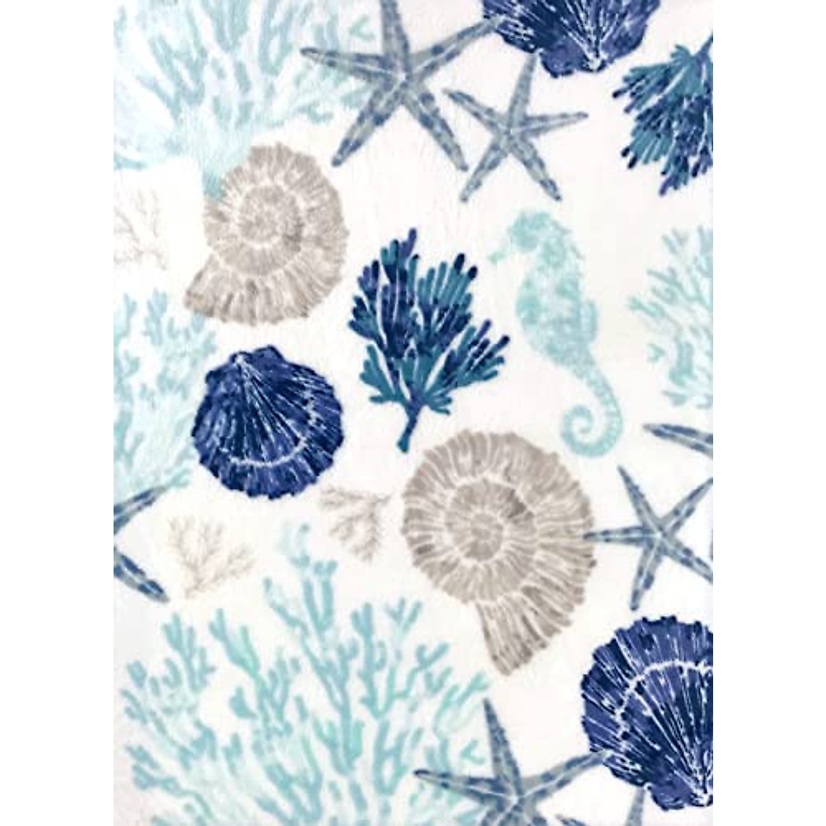 Ocean Life Coastal Throw Blanket: Soft Plush Velvet Fleece Calming Hues of Blues Beige on White, Accent for Sofa Couch Chair Bed or Dorm (Coastal Shells)