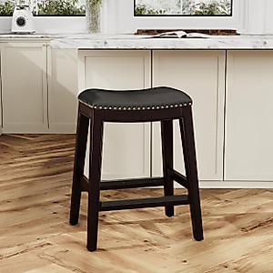 DTY Indoor Living Durango Bonded Leather Saddle Stool, 24” Counter Stool, Espresso Finish, Black Leather Seat
