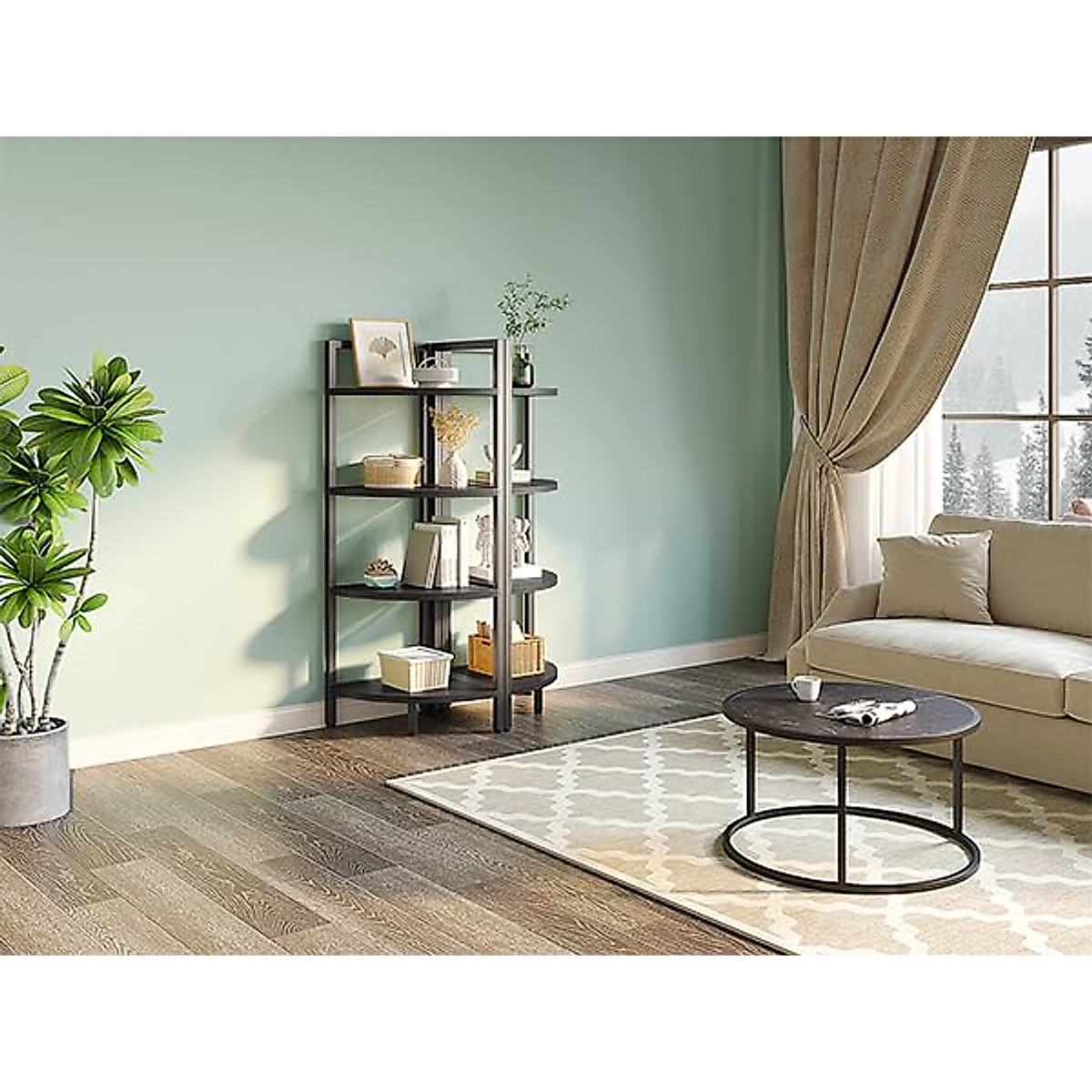 SAYGOER Corner Bookshelf 4 Tier Stand Corner Ladder Shelf Modern Storage Organizer Bookcase Industrial Display Rack Shelves for Small Space, Living Room,Home Kitchen,Office, Black