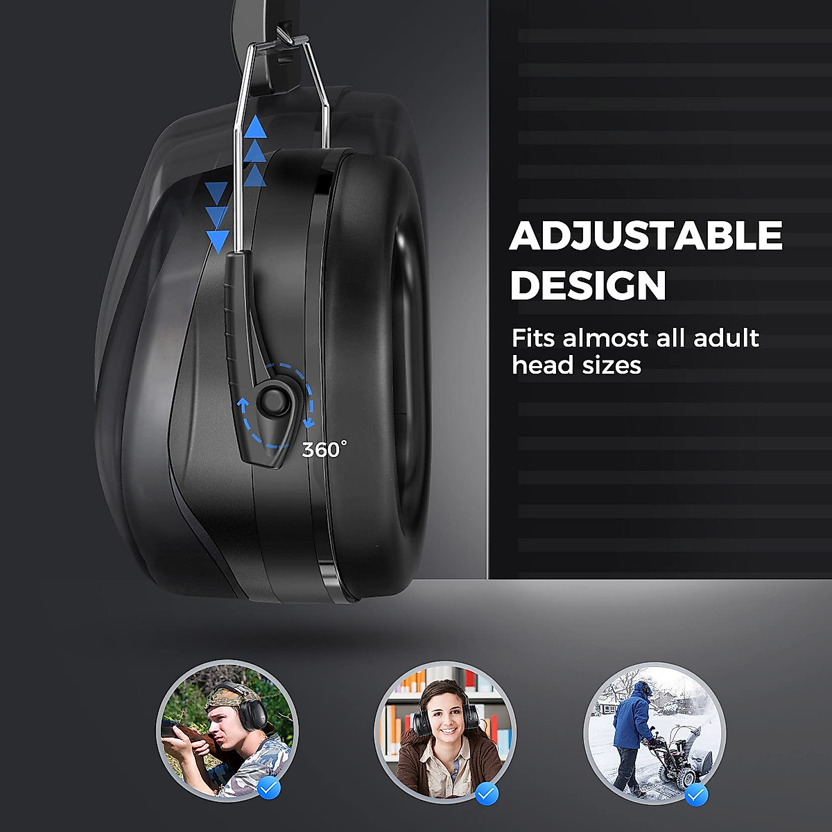 Ear Protection Safety Ear Muffs, NRR 28dB Safety Earmuffs for Hearing Protection, with Padded Headband, Compact Foldable Ear Defenders for Shooting, Hunting, Mowing, Construction, with Carrying Bag