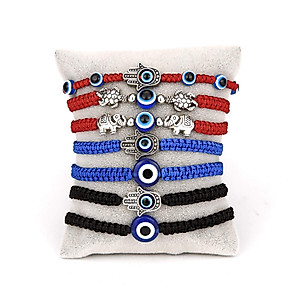 ZYJLM Evil Eye Bracelet Cute Mexican Lucky Protection Bracelets Pack Boho Handmade Braided Adjustable String Elephant Beaded Stacked Braceket for Women Men
