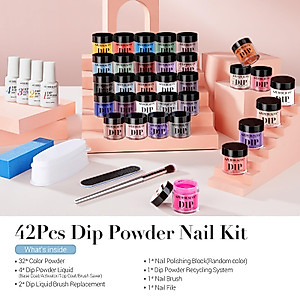 Dip Powder Nail Kit 42 Pcs, AZUREBEAUTY All Season Color Series Nail Dipping Powder Starter Kit Dip System with Essential Liquid and Dip Recycling Tray Set for French Nail Art Manicure Salon DIY Home