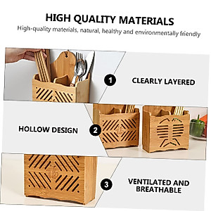 Uonlytech Bamboo Drying Rack Drain Chopsticks Holder Spoon Holder Spoons Silverware Kitchen Drainer Rack Silverware Holder Flatware Organizer Flatware Holder Fork 1pc