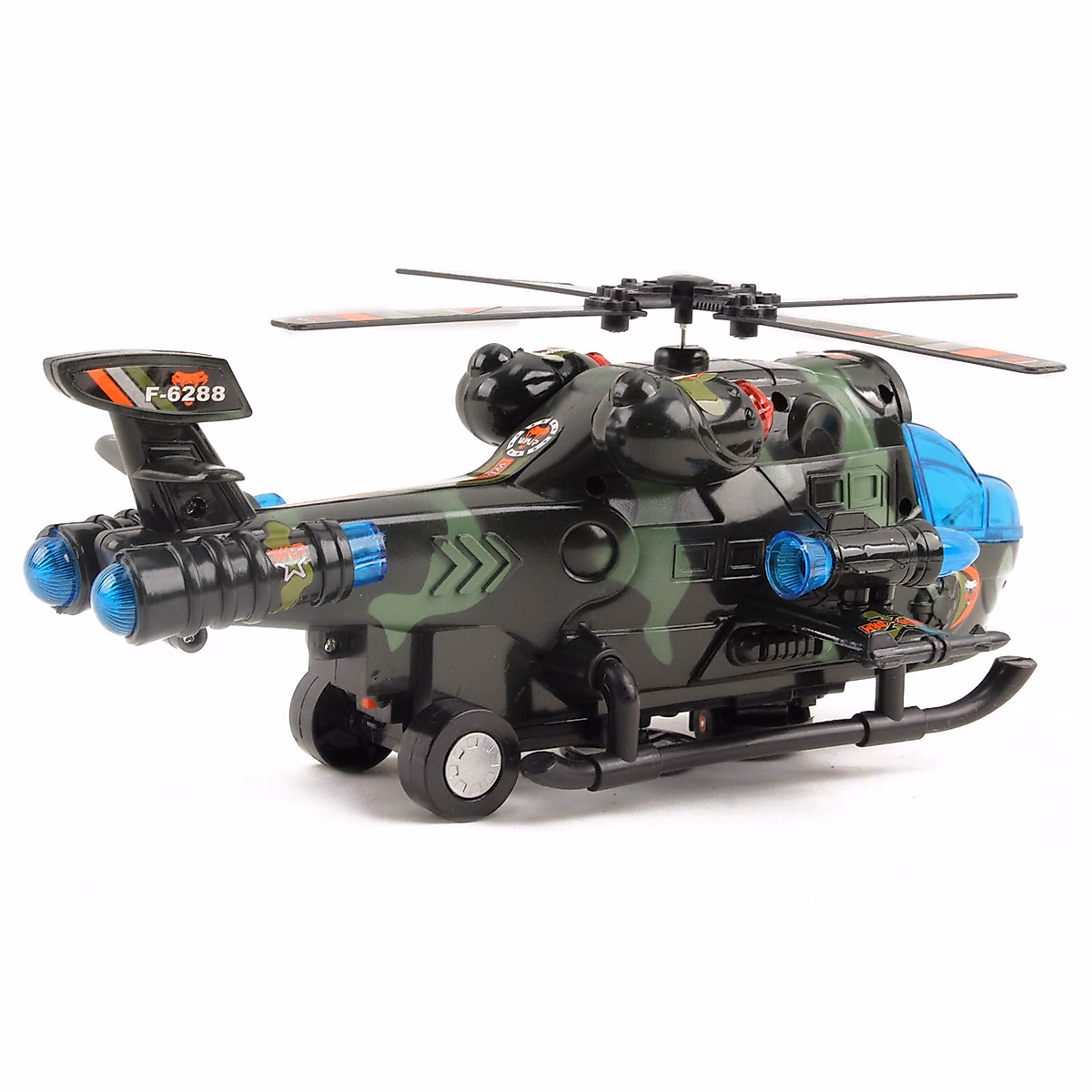 Vokodo Military Helicopter with Lights Sounds Bump and Go Self Riding Army Chopper Aircraft Toy Durable Battery Operated Kids Action Airplane Pretend Play Great Gift for Children Boys Girls Toddlers