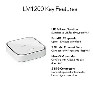 NETGEAR 4G LTE Broadband Modem (LM1200) – Use LTE as a Primary Internet Connection or Failover Solution for Always-On WiFi Certified with AT&T, T-Mobile and Verizon