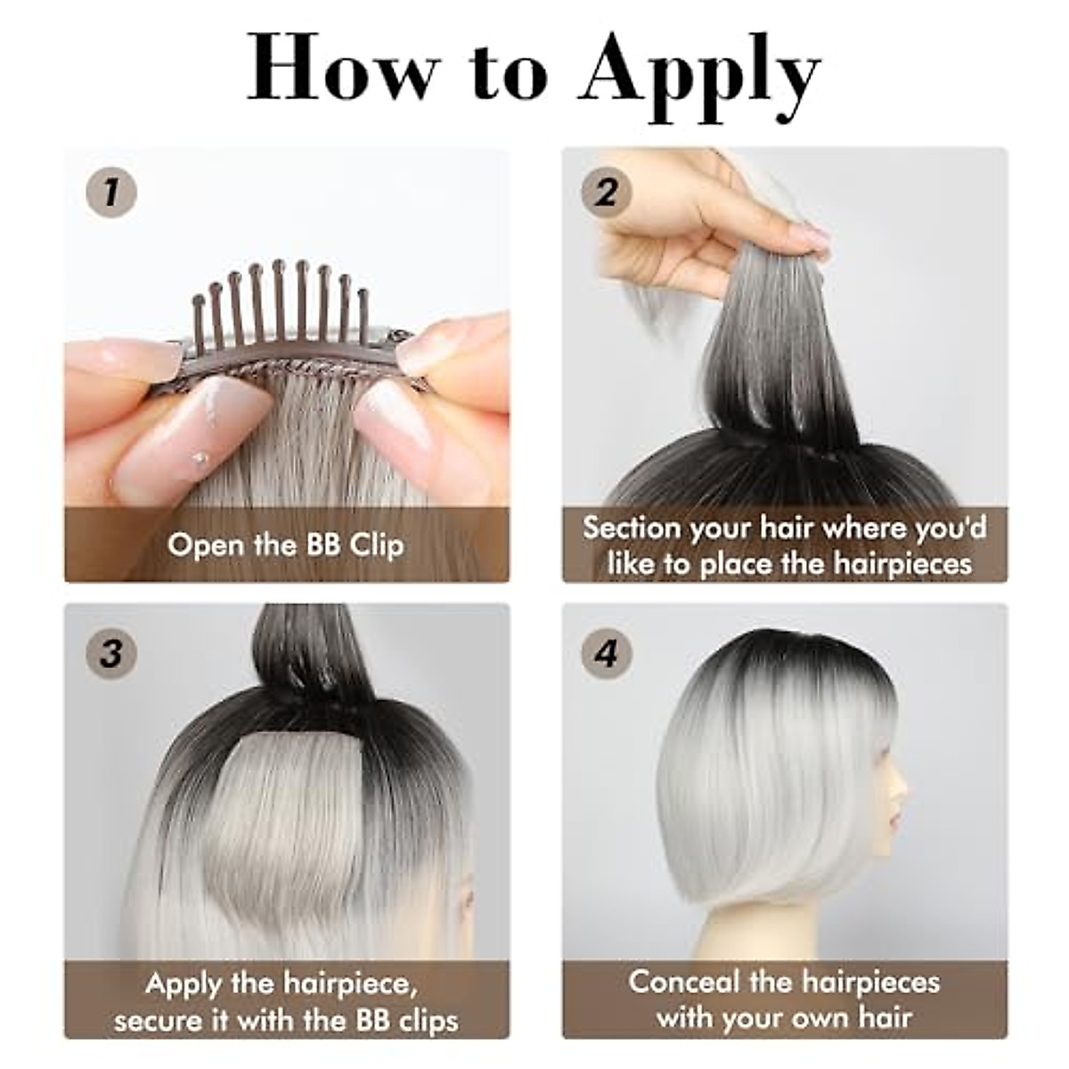 REECHO 2 pack 4 inch Short Thick Hairpieces Adding Extra Hair Volume Clip in Hair Extensions Hair Topper for Thinning Hair Women Color Silver Grey