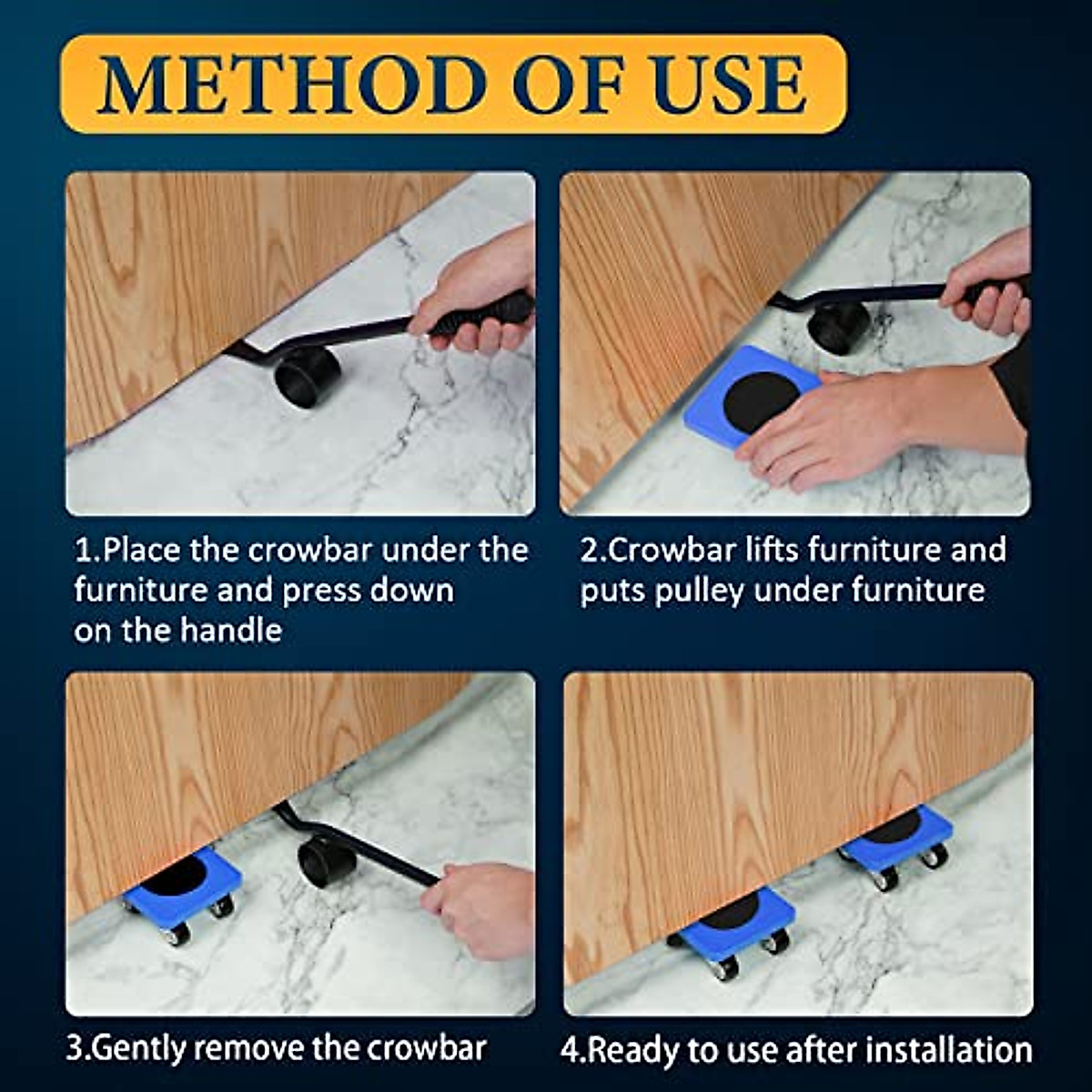 Furniture Movers with Wheels & Furniture Lifter Set, 360° Rotation Wheels Furniture Dolly, 800 Lbs Load Capacity, for Moving Heavy Furniture, Refrigerator, Sofa, Cabinet (Blue)