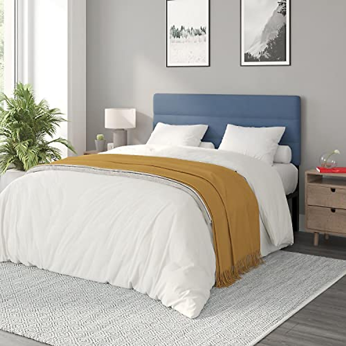 Flash Furniture Paxton Upholstered Headboard - Channel Stitched Blue Fabric Upholstery - Queen - Adjustable Height from 44.5" to 57.25" From Floor