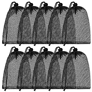 10 Pieces Mesh Bags Drawstring Laundry Bags Large Nylon Mesh Bags Small Gift Bag Dishwasher Bag with Sliding Drawstring for Kitchen Jewelry Toys Gifts Wedding Favour Home (Black, 11.8 x 7.5 Inch)
