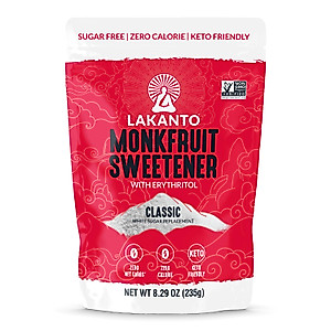 Lakanto Classic Monk Fruit Sweetener with Erythritol - White Sugar Substitute, Zero Calorie, Keto Diet Friendly, Zero Net Carbs, Baking, Extract, Sugar Replacement (Classic White - 8.29 oz)