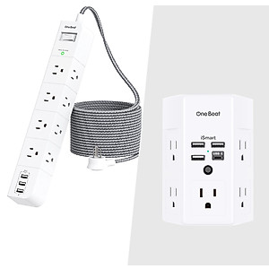 10Ft Extension Cord and 1800J Surge Protector with USB Bundle