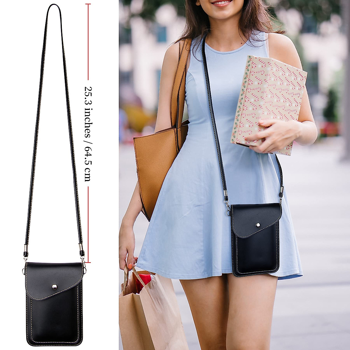 PG6 Roomy Pockets Series Small Travel Crossbody Leather Bags Cell Phone Purse Wallet, Black, One Size