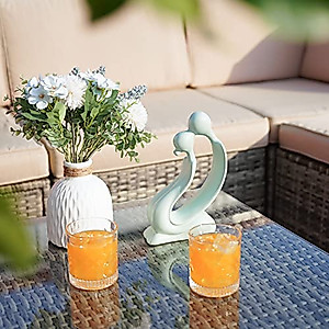 Tuoze 5 Pieces Patio Furniture Sectional Outdoor All Weather PE Rattan Wicker Lawn Conversation Cushioned Sofa Set with Glass Coffee Table (Grey)