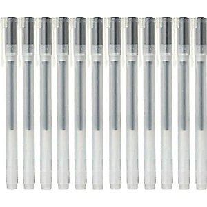 Moma Muji MUJI 0.38mm Black color Gel Ink Cap Type Ballpoint Pen 12 Pieces Set with Original Pen Case,12 Count (Pack of 1)(M00312)