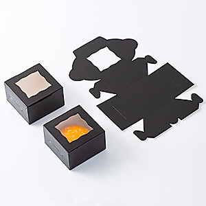 Bekoetoz 100Pcs Paper Cookie Boxes With Window Small Bakery Boxes 4x4x2.5 Inches Mini Cake Boxes For Pastries,Cupcakes,Desserts,Donuts,Chocolate Strawberries,Candy,Treat Boxes(4 * 4 * 2.5,Black)