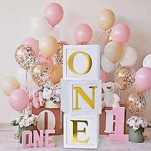 First Birthday Decorations for Girl Boy - 3pcs Stereoscopic Balloon Boxes with ONE Letters for Baby 1st Birthday Party Supplies, Baby Cube Blocks for ABC Photography Props Table Centerpiece