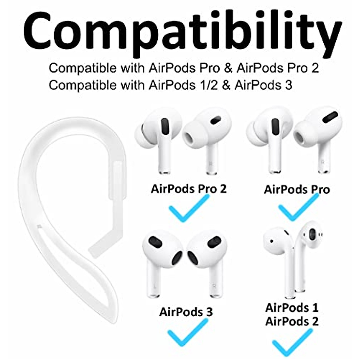Adjustable Ear Hooks Compatible with AirPods Pro 2 2022 Release [ Anti-Slip ], 360 Degree Rotation Adjustment Earhooks Sport Holder Wings Compatible with AirPods 3 2 1 & Pro 4 Pairs Translucent