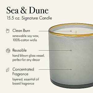 LAFCO New York Signature Candle, Sea & Dune - 15.5 oz - 90-Hour Burn Time - Reusable, Hand Blown Glass Vessel - Made in The USA