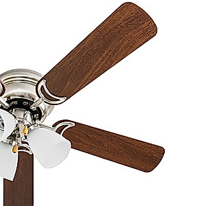 Prominence Home Whitley, 42 Inch Traditional Flush Mount Indoor LED Ceiling Fan with Light, Pull Chain, 5 Dual Finish Blades, Reversible Motor - 50863-01 (Satin Nickel), Bright Brass