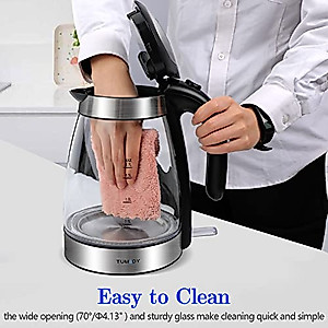 Glass Electric Kettle, TUMIDY 1.7L 1500W Fast Boiling Hot Water Boiler Auto-Shutoff and Boil-Dry Protection, LED Lights, Comfy Touch Handle Wide Opening Cordless Tea Heater making Tea Coffee, Black