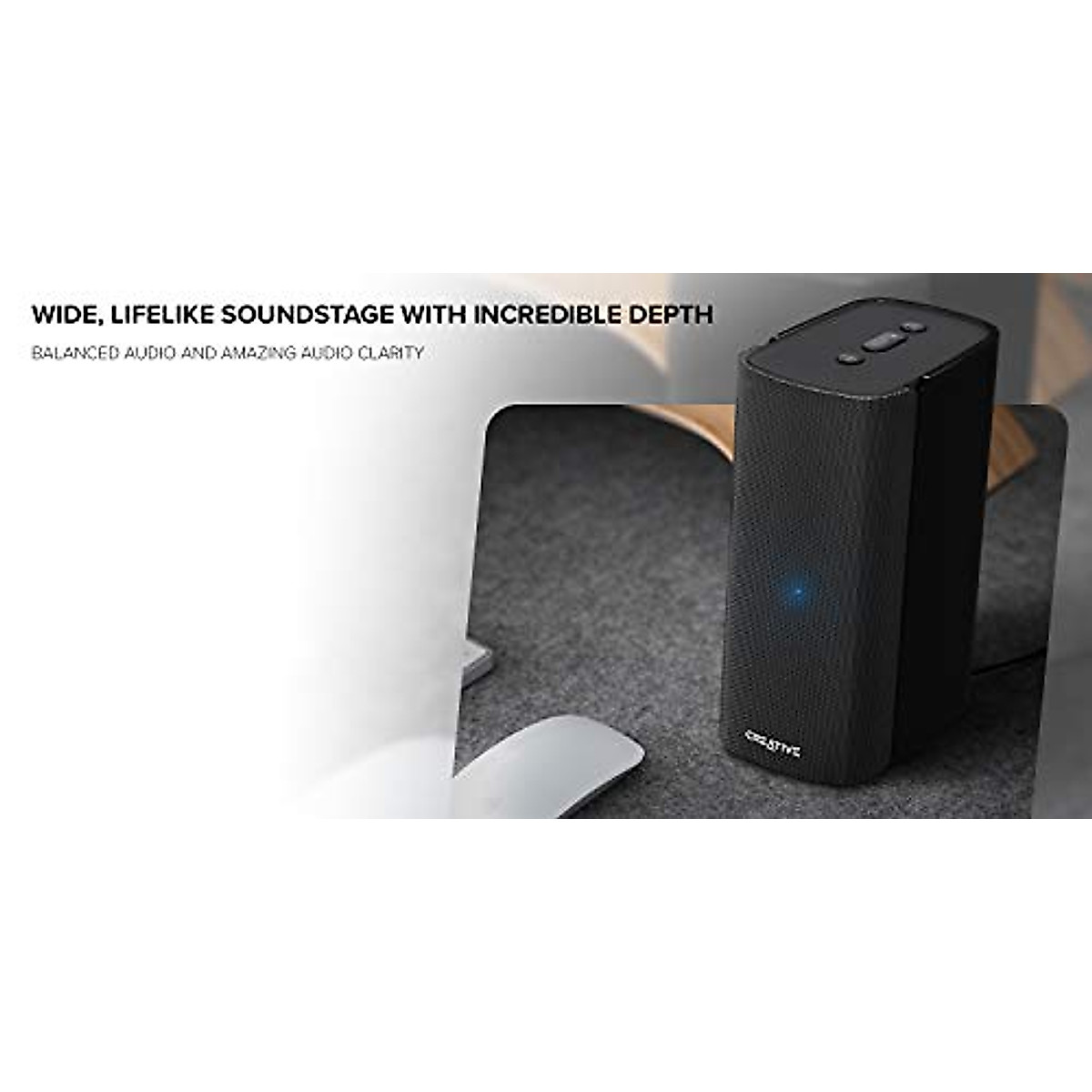 Creative T100 2.0 Compact Hi-Fi Speakers, up to 80W Peak Power with Bluetooth 5.0, Optical-in, AUX-in, Wide Soundstage and Audio Clarity with Bass Control for Computers and Laptops (Black)