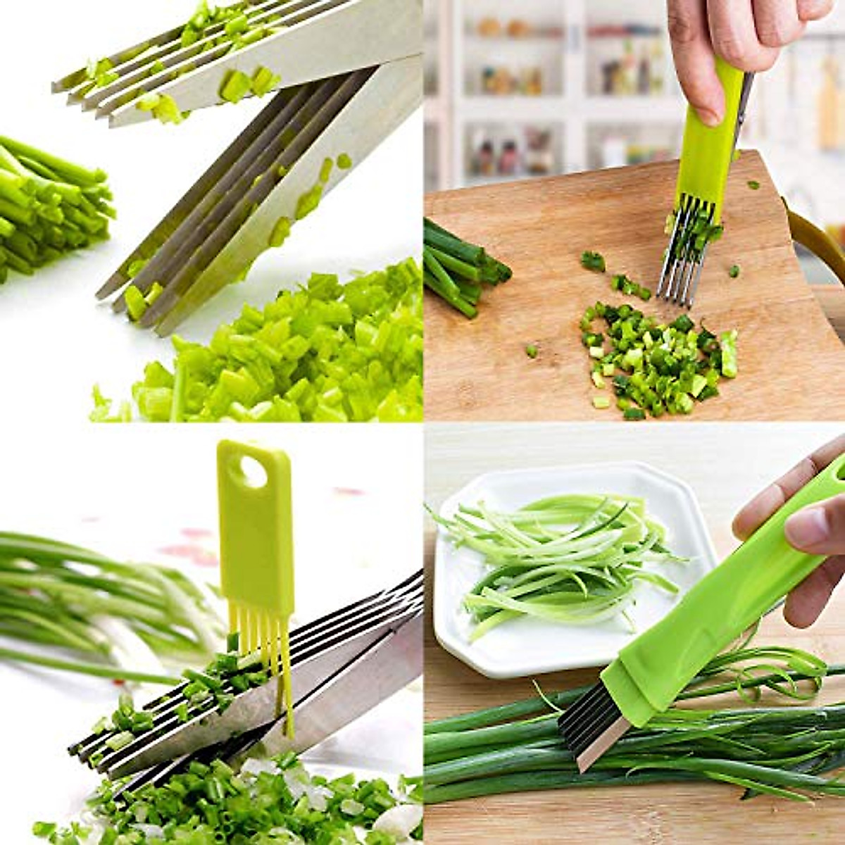 Herb Scissors Set - Kitchen Chopping Shears Multipurpose Herb Cutting Scissors with Stainless Steel 5 Blades and Cover, Cleaning Comb, Green Onion Cutter, Vegetable Peeler Kitchen Gadgets