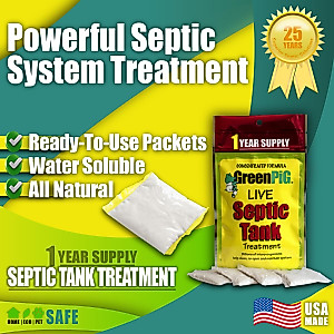 GREEN PIG 52 Live Tank Treatment Aids in The Breakdown of Septic Waste to Prevent Backups with Easy Dissolvable Flush, Consumer Strength