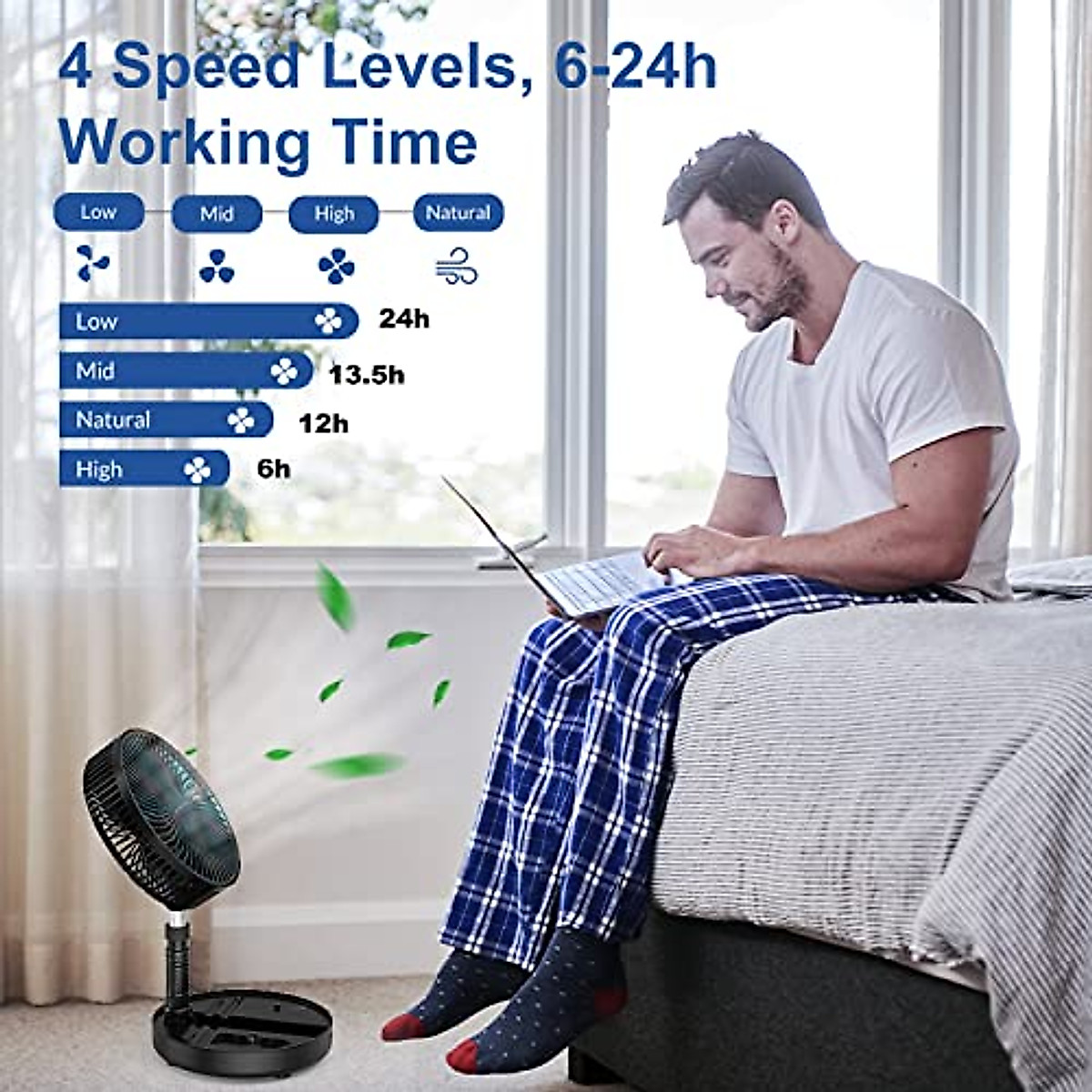 Primevolve 8.7 inch Battery Operated Fan for Bedroom with Remote, Rechargeable Portable USB Fan with Adjustable Height for Camping Tent Travel Black
