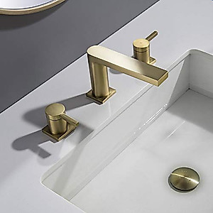 Luxury Widespread Bathroom Sink Faucets 3 Hole, 2-Handle 8 Inch Bathroom Vanity Faucet, with Matching Pop-up Drain Assembly, Brass Brushed Gold