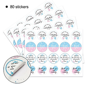80 Pink Blue Thank You Stickers, Baby Shower Thank You Stickers Gender Neutral, Team Pink Team Blue Gender Reveal Party Favor Label Decorations(2 Inch)