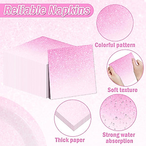 200 Pcs Ombre Pink Tableware Set Gradient Light Pink Party Decors Paper Plates Napkins Pastel Pink Sprinkle Dinnerware Party Supplies for Girl Woman Birthday Wedding Anniversary for 50 Guests