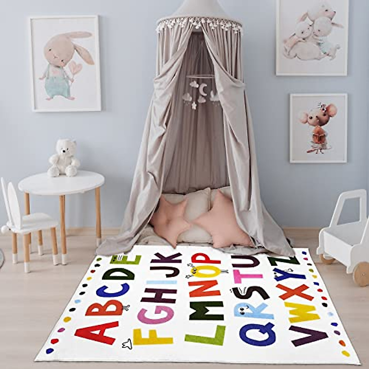 Luxixiry ABC Alphabet Kids Rug, Cotton Soft Plush Play Mat for Playroom Bedroom Living Room Playmat Home Décor (White, 2.6' x 3.9')