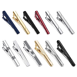 FUNRUN JEWELRY 12PCS Mens Tie Clips Set Black Tie Bar Clip for Regular Ties Necktie Wedding Business Clips with Gift Box