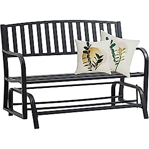 2-Person Outdoor Patio Glider Bench for Outside, Benches Swing Rocking Metal Loveseat Coated Steel Frame Porch Furniture Weatherproof Garden Backyard，Black, 2ZWQ03