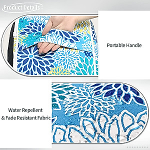 TWLEAR Indoor/Outdoor Inflatable Ottoman D31 x H14 inch, All Weather Ottoman Pouf, Portable Footstool Round Foot Rest Ottoman for Patio, Garden, Porch, Home, Dahlia Blue