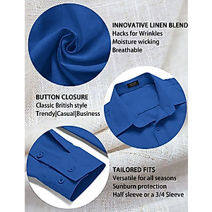 COOFANDY Men's Long Sleeve Linen Button Down Business Shirt Dress Casual Untucked Shirts