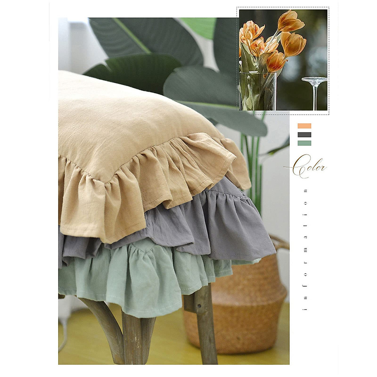 4 Pack Chair Pads for Dining Chairs with Ruffled, Vintage Seat Cushion with Ties Non Slip Kitchen Chairs Cushion Pads Soft Cotton Washable (Pure White,40*40cm/15.7*15.7in)