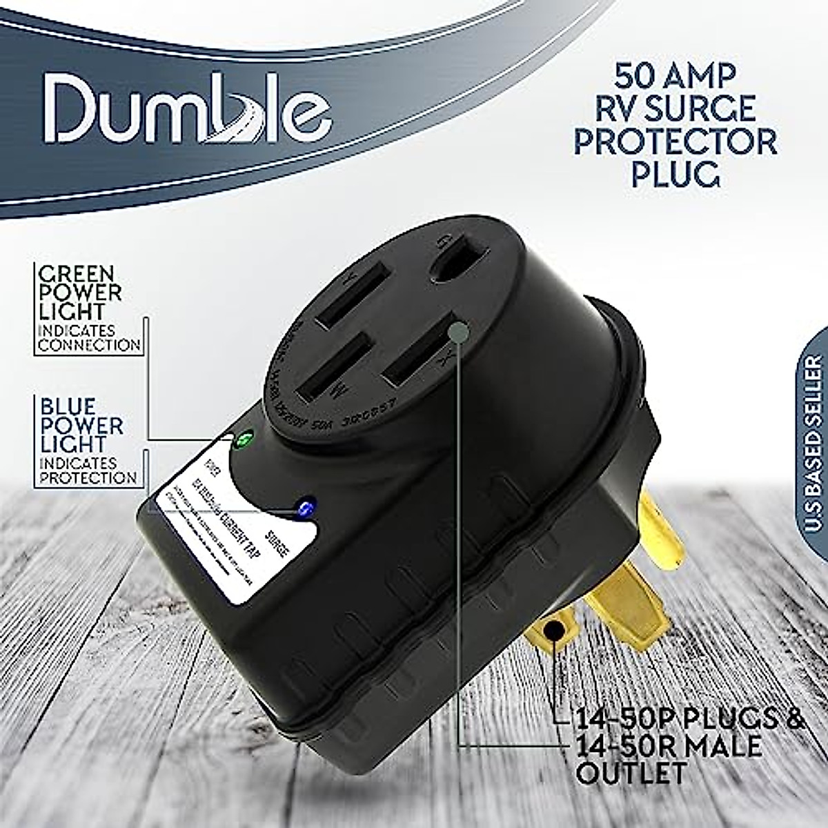 Dumble 50 AMP RV Surge Protector Plug - 14-50P / 14-50R Camper Circuit Power Extension Cord RV Power Surge Adapter