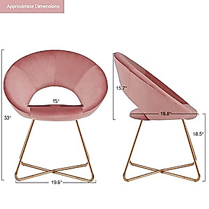 DUHOME Modern Accent Velvet Chairs Dining Chairs Single Sofa Comfy Upholstered Arm Chair Living Room Furniture Mid-Century Leisure Lounge Chairs with Golden Metal Frame Legs Set of 2 Pink