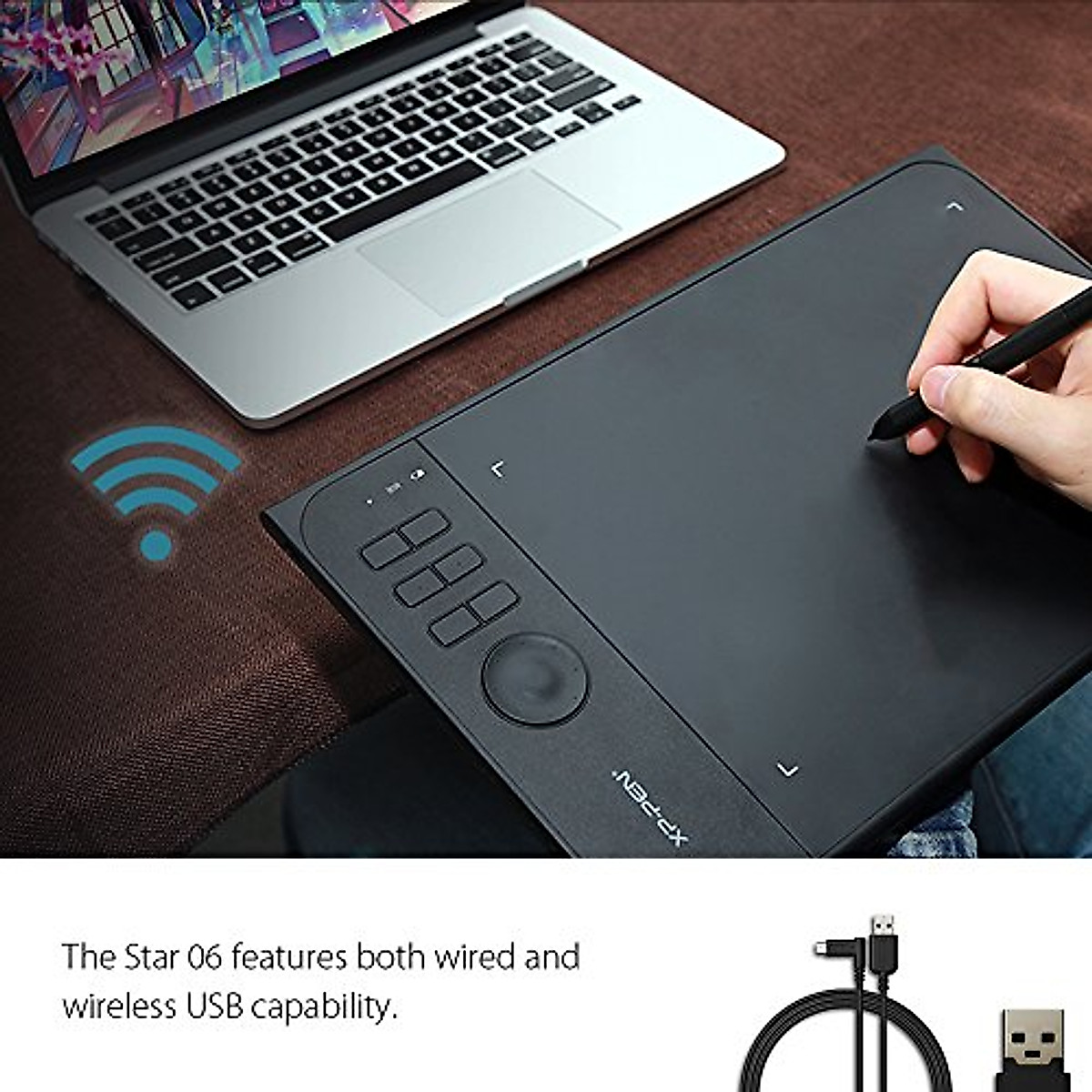 XP-Pen Star06 Wireless 2.4G Graphics Drawing Tablet Digital Tablet Painting Board with 6 Hot Keys-10x6 Inch