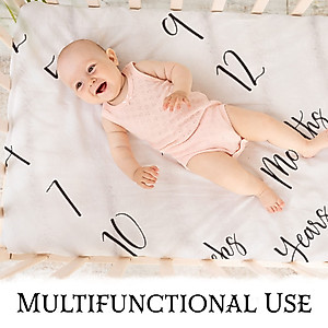Swaddling Blankets Milestone Blanket with 2 Placement Markers , Gender Neutral Baby Monthly Growth Chart (60inchx40inch)
