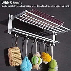 lesiega Towel Rack for Bathroom and Lavatory Double Towel Bar Holder with Hooks Wall Mounted Multifunctional Foldable 2-Tier Shelf Ideal for Kitchen Lavatory Bathroom, 15.7in