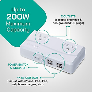 LiteFuze 200W Travel Compact Voltage 220V 50hz to 110V 60Hz Converter - for Clippers, Shavers, Trimmers - EU AU UK Adapter