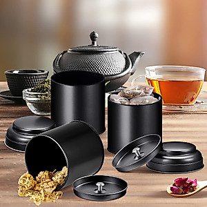 12 Pcs Tea Tin Canister with Airtight Double Lids 8 oz Round Tin Can Box Small Kitchen Tea Canister Loose Leaf Tea Storage Tea Containers for Loose Tea Bags Coffee Sugar Candy Spices (Black)