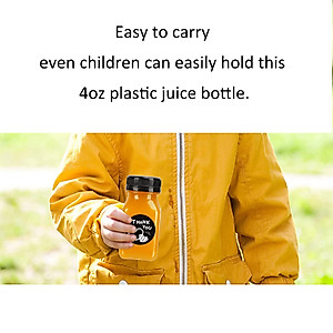 BPFY 48 Pack 4 oz Mini Plastic Juice Bottles with Caps Empty Clear Beverage Containers with Black Tamper Evident Lids, Brush, Funnel, Juicing Bottles for Milk, Smoothie and Other Beverages