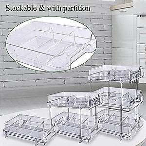 LazyWomen 2 Pack Clear Drawer Organizers with Dividers, Pantry Organizers and Storage, Under Sink Organizer Closet Organizer, for Cosmetic Skincare Kitchen Storage (2 Pack - 3 Tier)