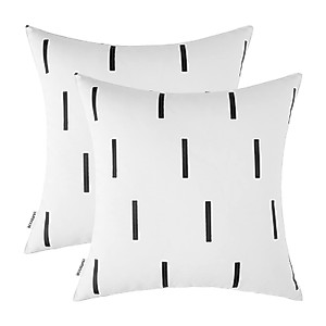 MIULEE Set of 2 Decorative Outdoor Waterproof Throw Pillow Covers Geometric Square Pillowcases Stripes Cushion Case for Patio Garden Couch Tent Sofa Bedroom 20 X 20 Inch Pure White